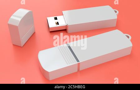 3d render illustration of a flashdrive mockup on black background.Top ...