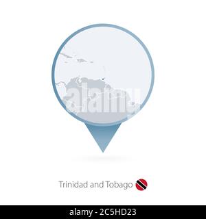 Map of Trinidad and Tobago with neighbor countries pinned on world map ...