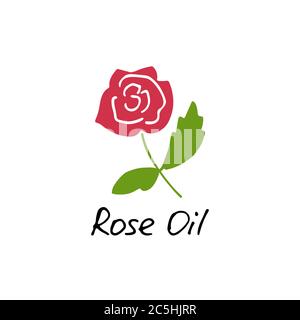Rose oil logo for cosmetic and parfume design. Hand drawn rose label ...