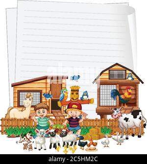 Border design with farmer and animals illustration Stock Vector Image ...