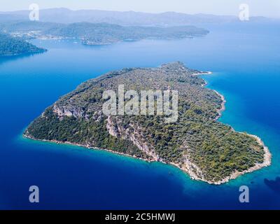 Aerial view of Karaca Island, Marine Protected Area Gokova Bay Mugla ...