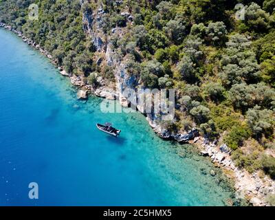 Aerial view of Karaca Island, Marine Protected Area Gokova Bay Mugla ...