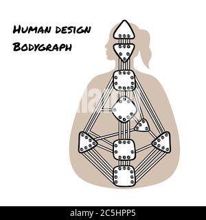 Human Design BodyGraph chart. Nine colored energy centers, planets ...
