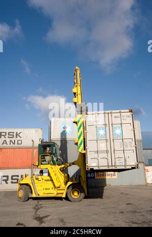 CVS Ferrari container handler being used to move shipping containers at ...
