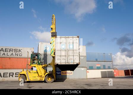 CVS Ferrari container handler being used to move shipping containers at ...