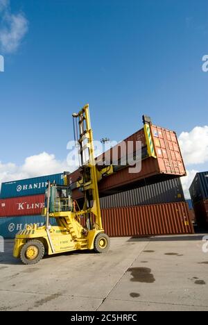 CVS Ferrari container handler being used to move shipping containers at ...