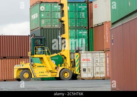CVS Ferrari container handler being used to move shipping containers at ...