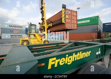 CVS Ferrari container handler being used to move shipping containers at ...