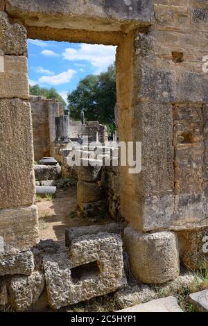 Ancient ruins of work shop of Pheidias shown in Olympia. were was made ...