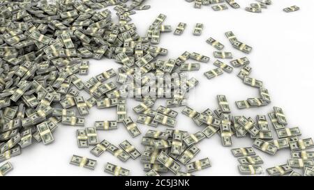 US dollars currency. Money spread out on white floor. 3D illustration ...