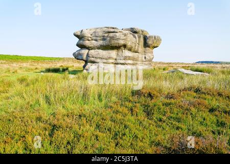 Eagle Stone rock formation on Baslow Edge in the Peak District National ...