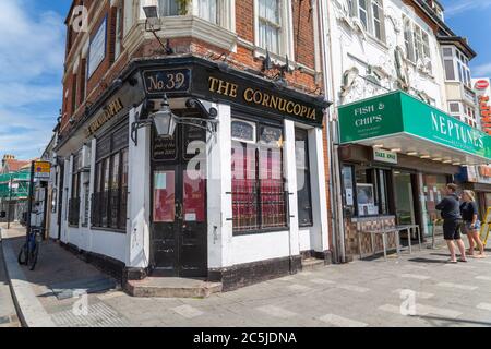 The Cornucopia pub in Southend on Sea, Essex, UK, with snow from Storm ...