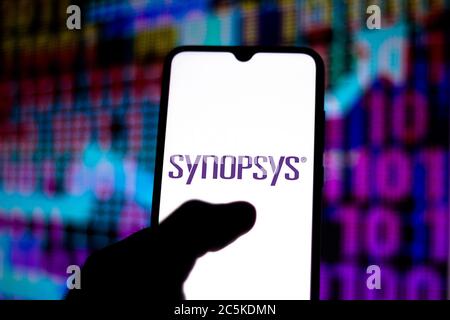 In this photo illustration the Synopsys logo of a software company is ...