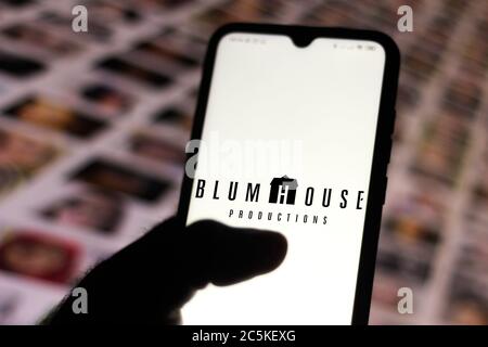 In this photo illustration the Blumhouse Productions logo seen ...