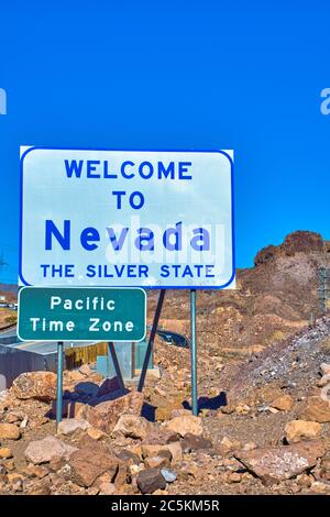 "Welcome to Nevada, the Silver State" sign posted at the state line ...