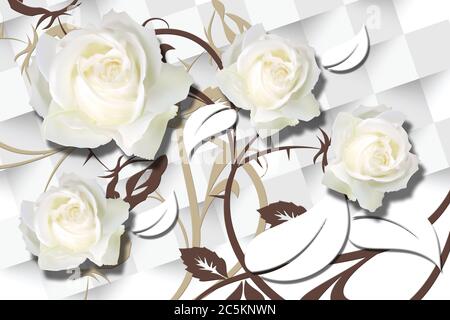 White abstract geometric flower wallpaper background. Elegant minimal ...