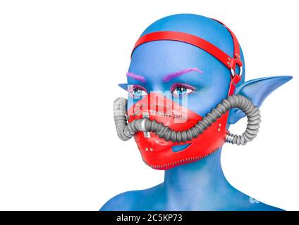 blue elf side portrait with copy space in white background, 3d ...