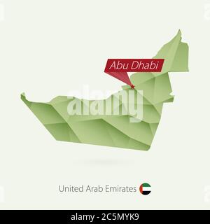 UAE icon. Polygonal map of the country in gradient ring. Round low poly ...