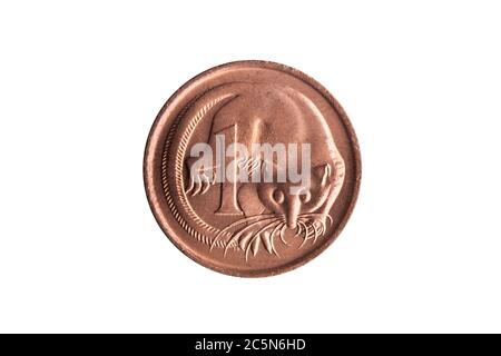 Australia one cent penny coin with an image of a Feathertail Glider ...