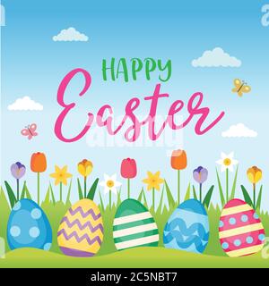 happy easter card with landscape Stock Vector Image & Art - Alamy