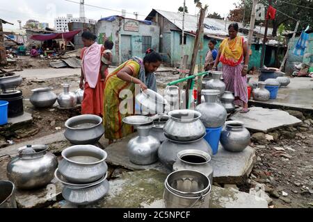 Dhaka, Bangladesh - July 03, 2020: Residents of South Kamalapur in ...