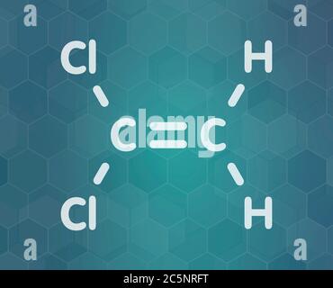Polyvinylidene chloride (PVDC) polymer, chemical structure. Blue ...