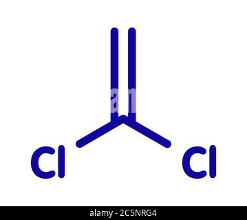 Polyvinylidene chloride (PVDC) polymer, chemical structure. Blue ...