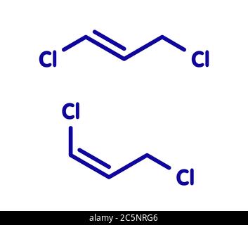 1,3-dichloropropene (dichloropropene) pesticide molecule. Skeletal ...