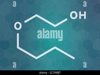 2-butoxyethanol molecule. Used as solvent and surfactant. Stylized ...