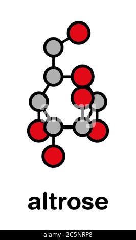 Altrose sugar molecule (alpha-D-altropyranose form). Stylized skeletal ...