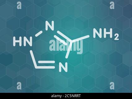 Amitrol (3-Amino-1,2,4-triazole, 3-AT) herbicide molecule. Skeletal ...
