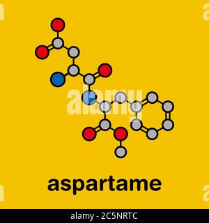 Aspartame molecule, skeletal formula. Structure of C14H18N2O5 ...