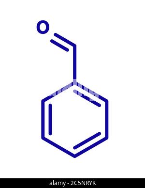 Benzaldehyde bitter almond odour molecule. Stylized skeletal formula ...