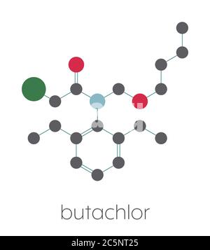 Butachlor herbicide molecule. Stylized skeletal formula (chemical ...