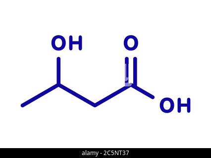 Beta-hydroxybutyric acid (beta-hydroxybutyrate) molecule. Stylized ...