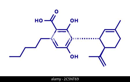Cannabidiolic acid or CBDA cannabinoid molecule. Stylized skeletal ...