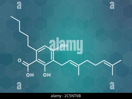 Cannabigerolic acid or CBGA cannabinoid molecule. Stylized skeletal ...