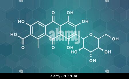 Carminic acid pigment molecule. Occurs naturally in cochineal (scale ...