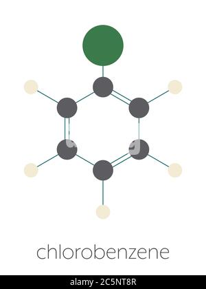 Chlorobenzene industrial solvent molecule. Atoms are represented as ...