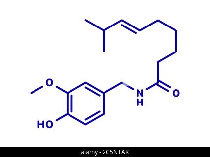 Capsaicin chili pepper molecule. Used in food, drugs, pepper spray, etc ...
