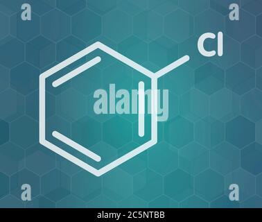 Chlorobenzene industrial solvent molecule. Atoms are represented as ...