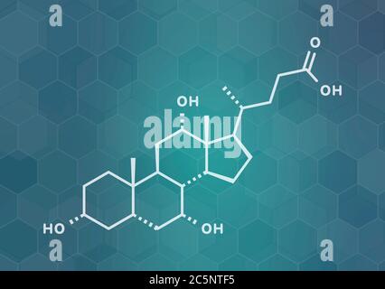 Cholic acid (cholate) molecule. Main bile acid component. Stylized ...