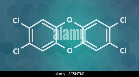 TCDD polychlorinated dibenzodioxin pollutant molecule (commonly called ...