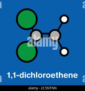 Polyvinylidene chloride (PVDC) polymer, chemical structure. Blue ...