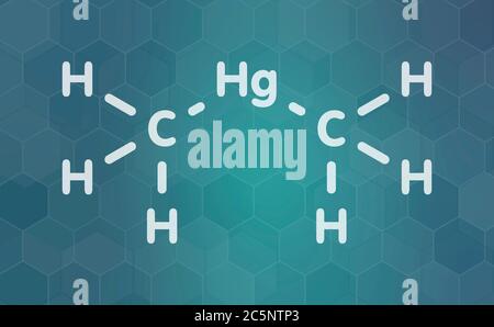 Dimethylmercury (organomercury compound), chemical structure. Skeletal ...