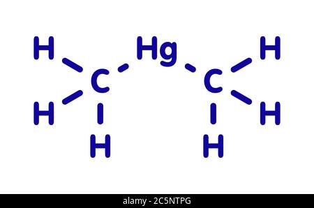 Dimethylmercury (organomercury compound), chemical structure. Skeletal ...