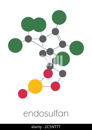 Endosulfan insecticide molecule. Banned in many countries due to ...