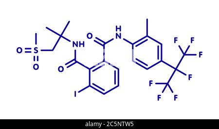 flubendiamide insecticide molecule (ryanoid class). 3D rendering. Atoms ...