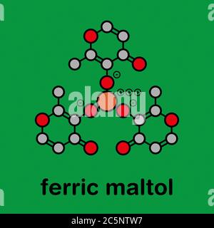 Ferric maltol iron deficiency drug molecule. Skeletal formula Stock ...