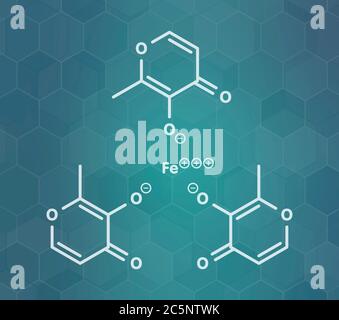 Ferric maltol iron deficiency drug molecule. Stylized skeletal formula ...